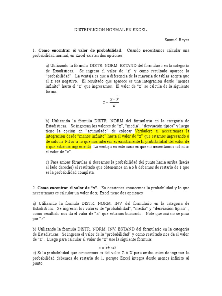 Distribucion Normal en Excel | PDF | Probabilidad | Integral