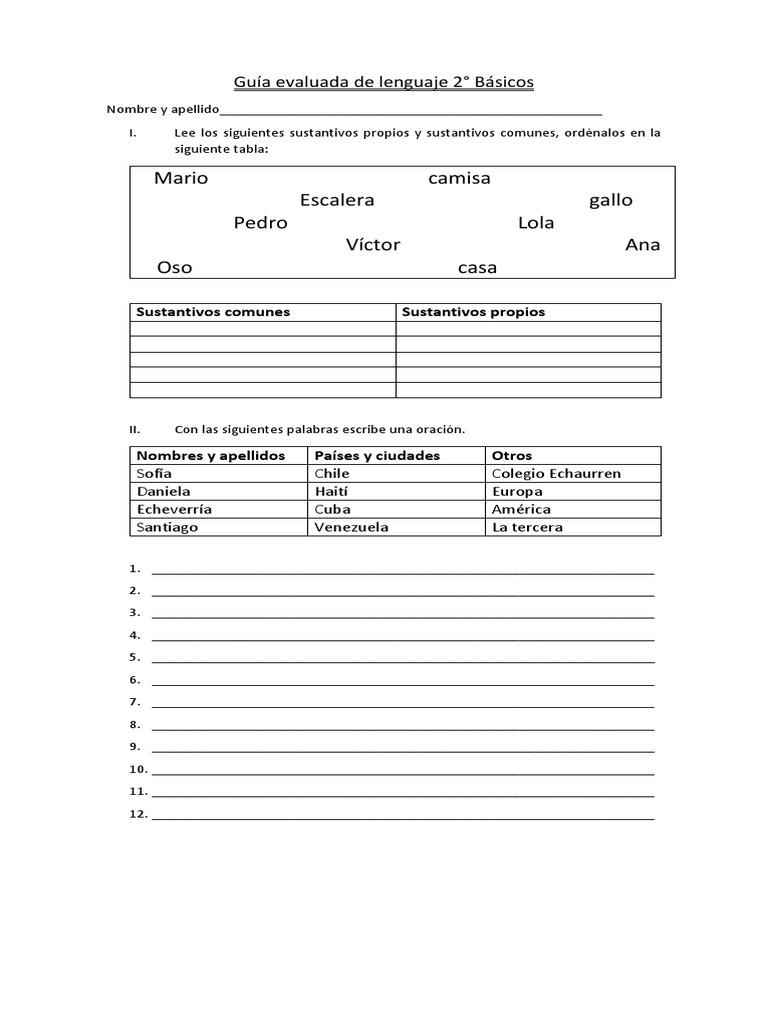 Guía de Lenguaje 2 Básico Sustantivos | PDF | Deportes | Ocio