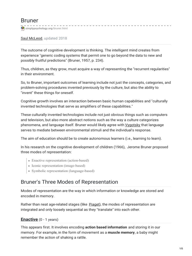 Bruner: Bruner's Three Modes of Representation | PDF | Cognitive ...
