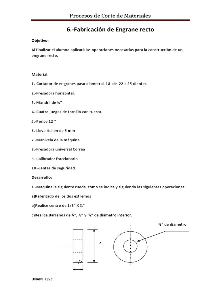 Fabricacion de Engrane Recto | PDF | Engranaje | Bienes manufacturados