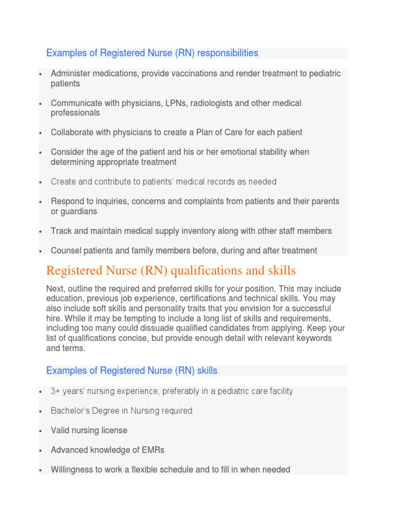 Registered Nurse (RN) Qualifications and Skills | PDF