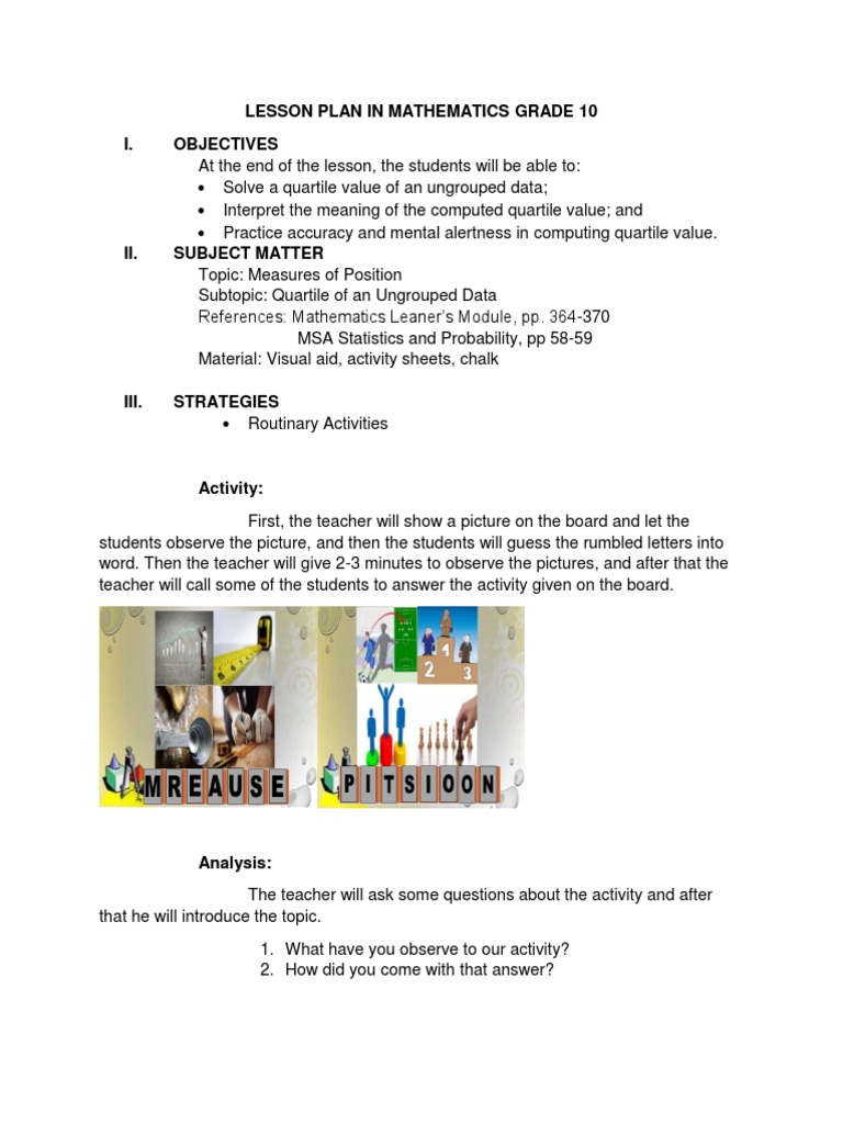 Final Lesson Plan in Mathematics Grade 10 | PDF | Teaching Mathematics ...