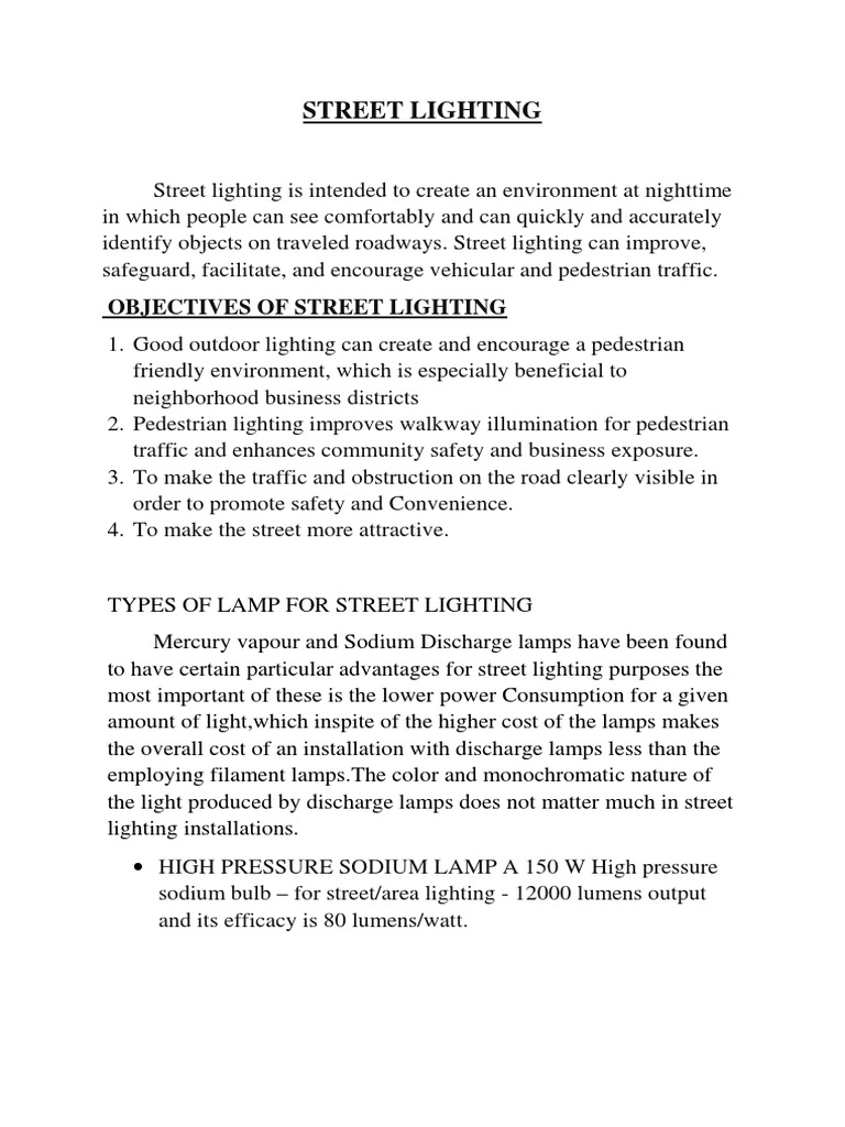 Objectives of Street Lighting | PDF