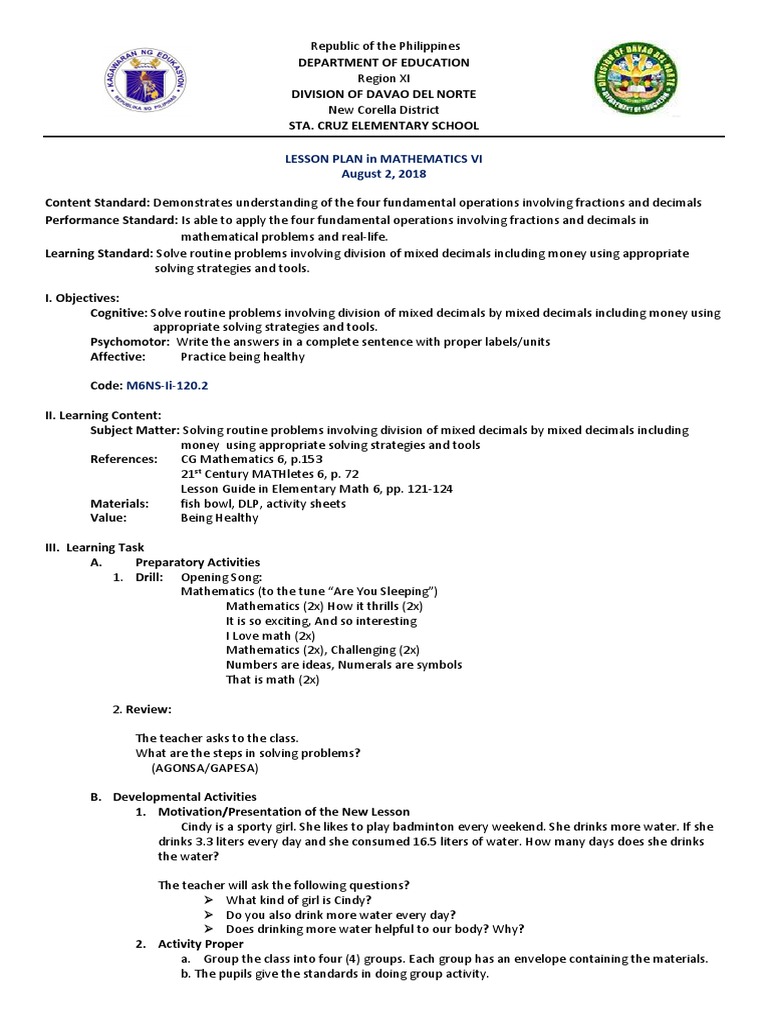Final Lesson Plan in Mathematics Grade 10 | PDF | Litre | Teaching ...