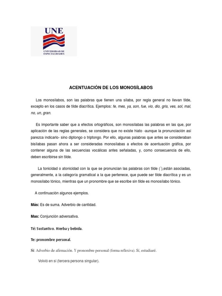 Acentuación de Los Monosílabos 050219 Adry | PDF | Lingüística | Sintaxis