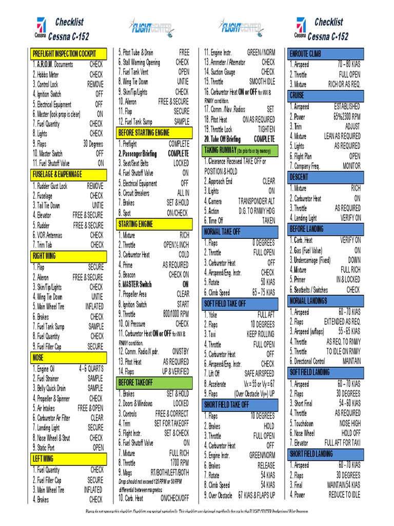 Checklist Cessna C-152 Checklist Cessna C-152: Forwx& Rnwy Condition ...