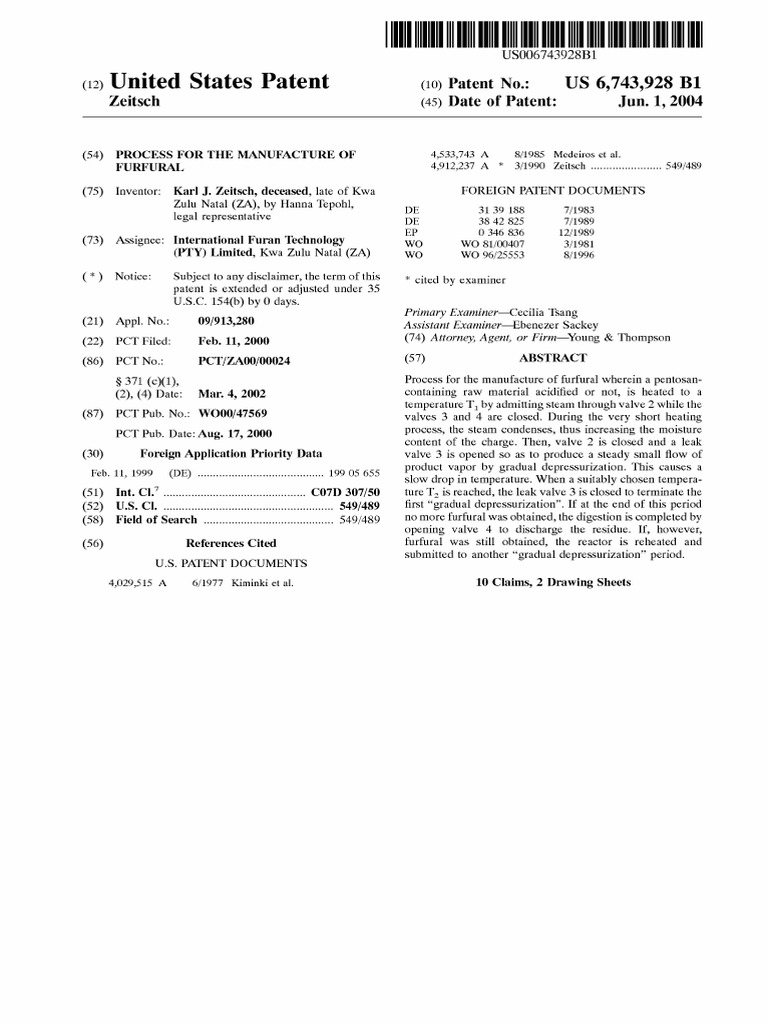 United States Patent (10) Patent No.: US 6,743,928 B1: Zeitsch (45 ...