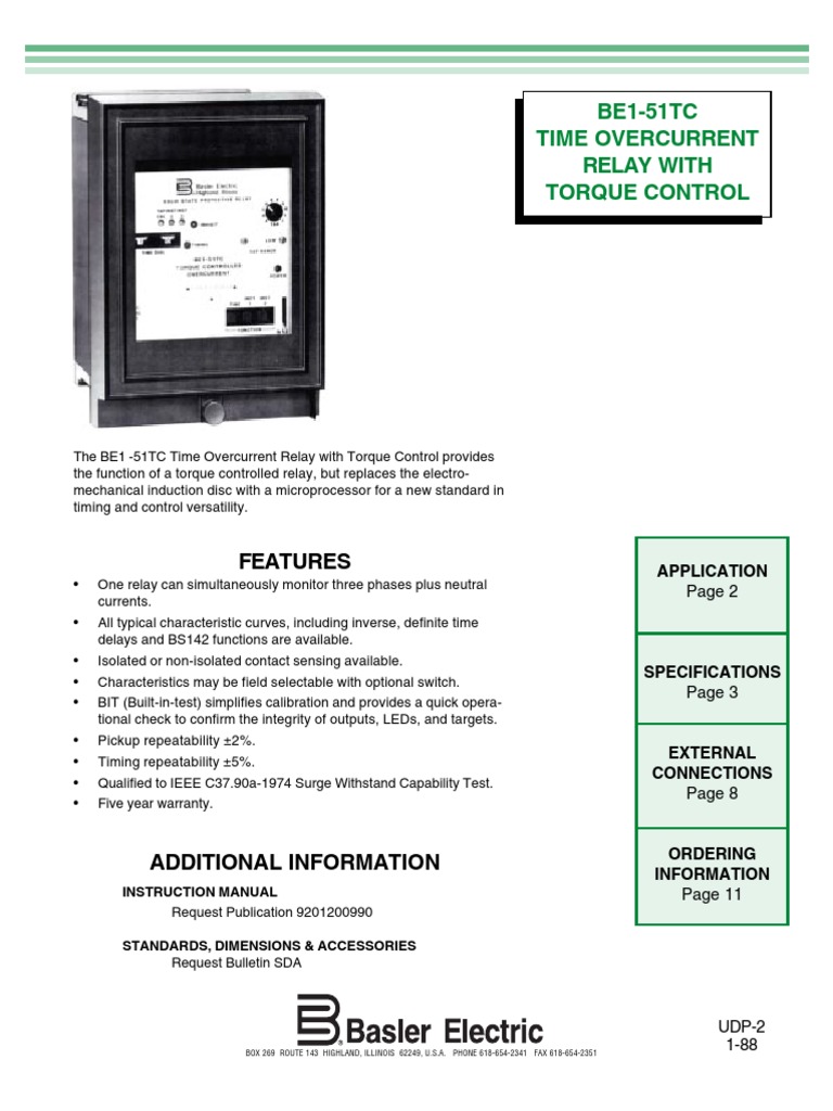 Basler Overcurrent Relay | PDF | Relay | Power Supply