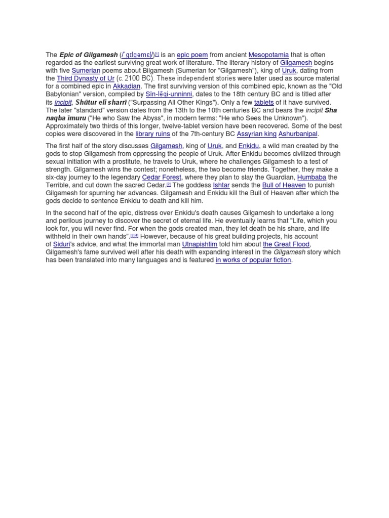 Epic of Gilgamesh | PDF | Epic Of Gilgamesh | Ethnopoetics