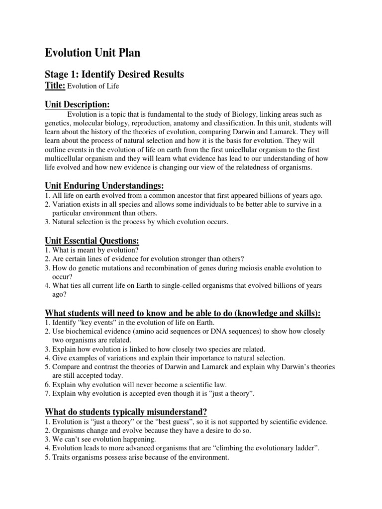 Evolution Unit Plan: Stage 1: Identify Desired Results | PDF | Nucleic ...