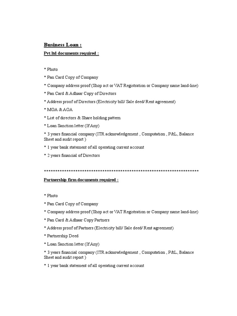 Business Loan Document Requirements | PDF | Business | Finance & Money ...