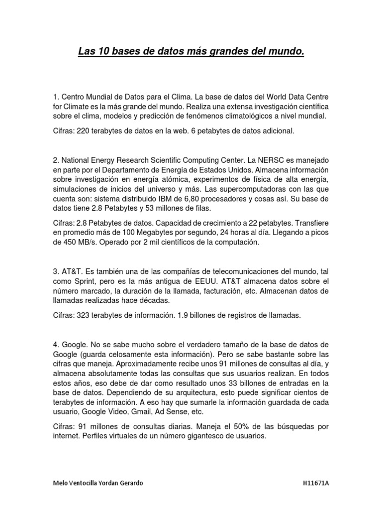 Las 10 Bases de Datos Más Grandes Del Mundo | PDF | Youtube | Bases de ...