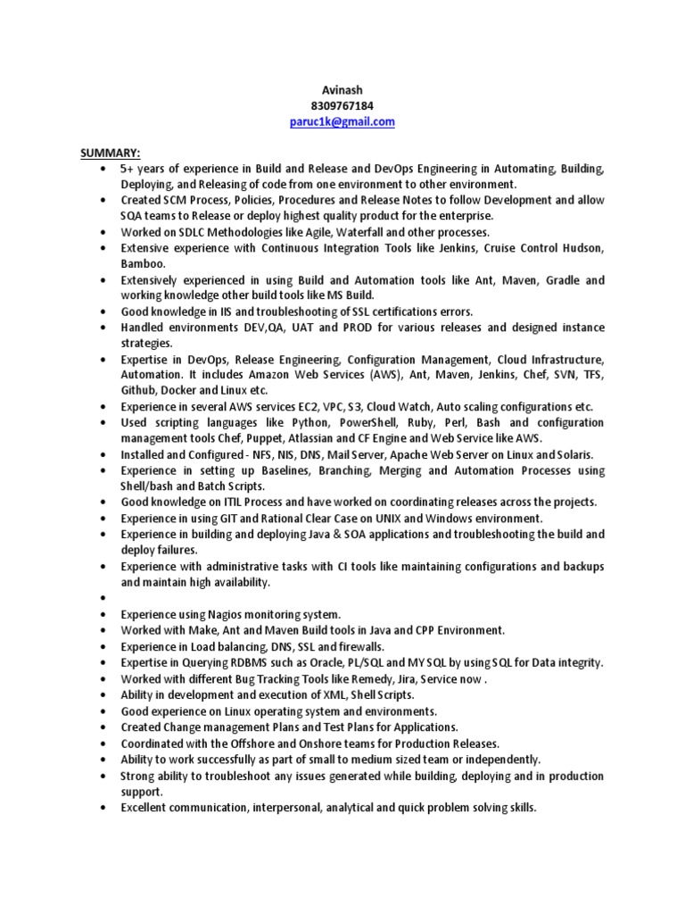 DevOps Resume | PDF | Scripting Language | Oracle Database