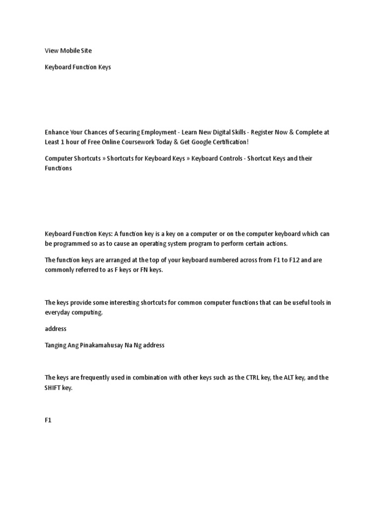 Keyboard Functions | PDF | Keyboard Shortcut | Computer Keyboard