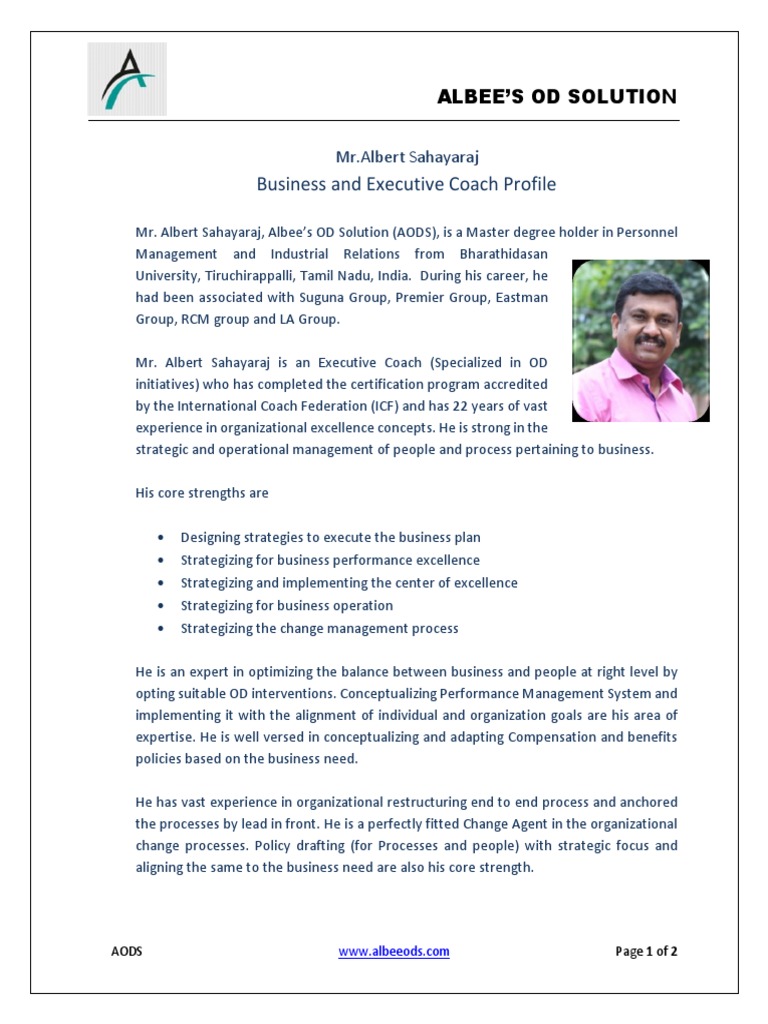 Business and Executive Coach Profile: MR - Albert Sahayaraj | PDF ...