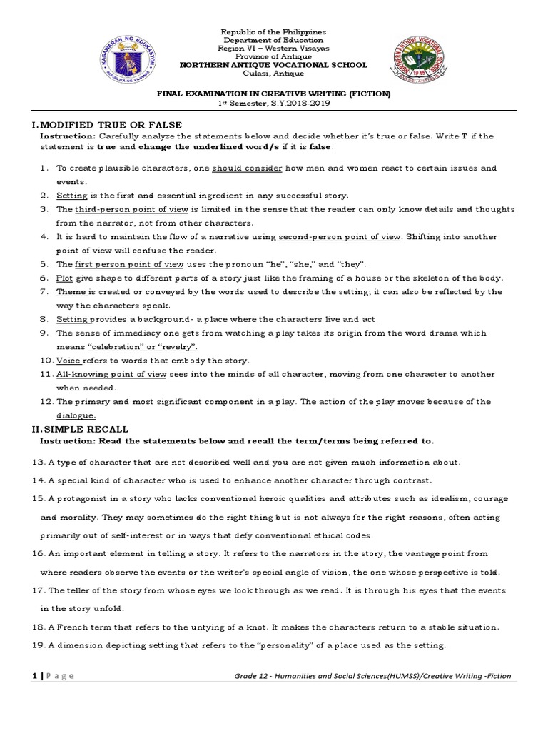 Creative Writing Final Exam | PDF | Narration | Narrative