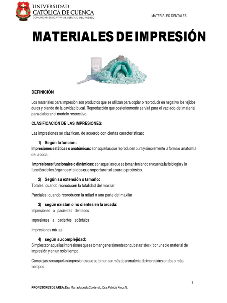MATERIALES de IMPRESIÓN 2018 Actualizado | PDF | Yeso | Dentadura postiza