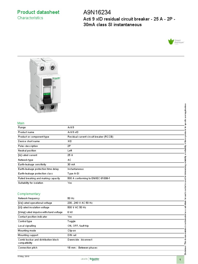 Acti 9 xID RCCB 25A 2P 30mA Datasheet | PDF | Alternating Current ...