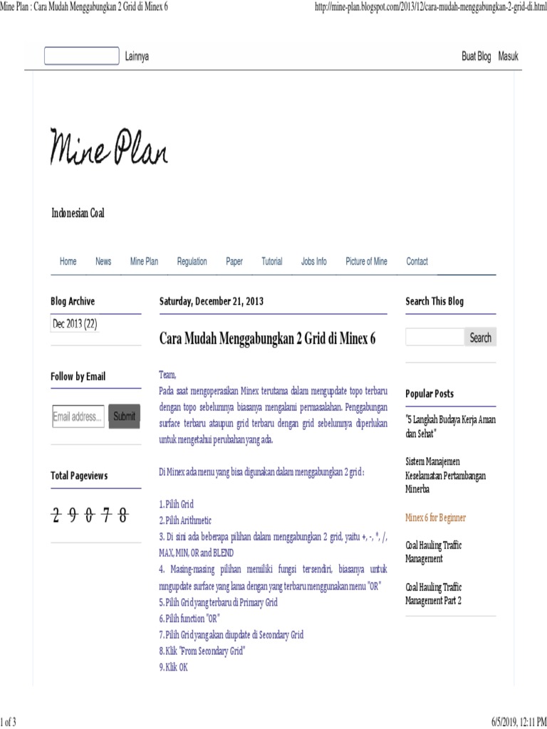 Mine Plan - Cara Mudah Menggabungkan 2 Grid Di Minex 6 | PDF