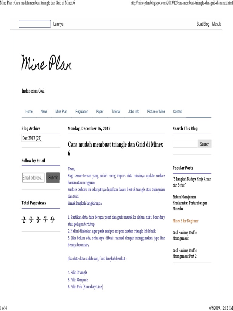 Mine Plan - Cara Mudah Membuat Triangle Dan Grid Di Minex 6 | PDF