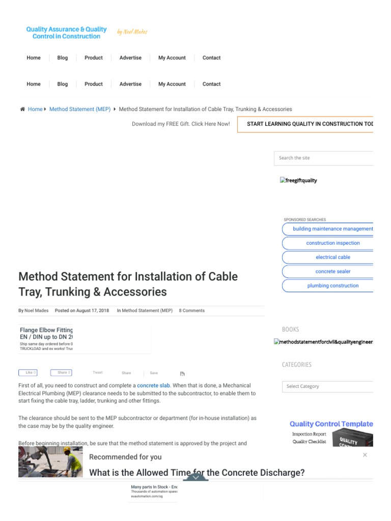Installation of Cable Tray, Trunking and Accessories | PDF | Electrical ...