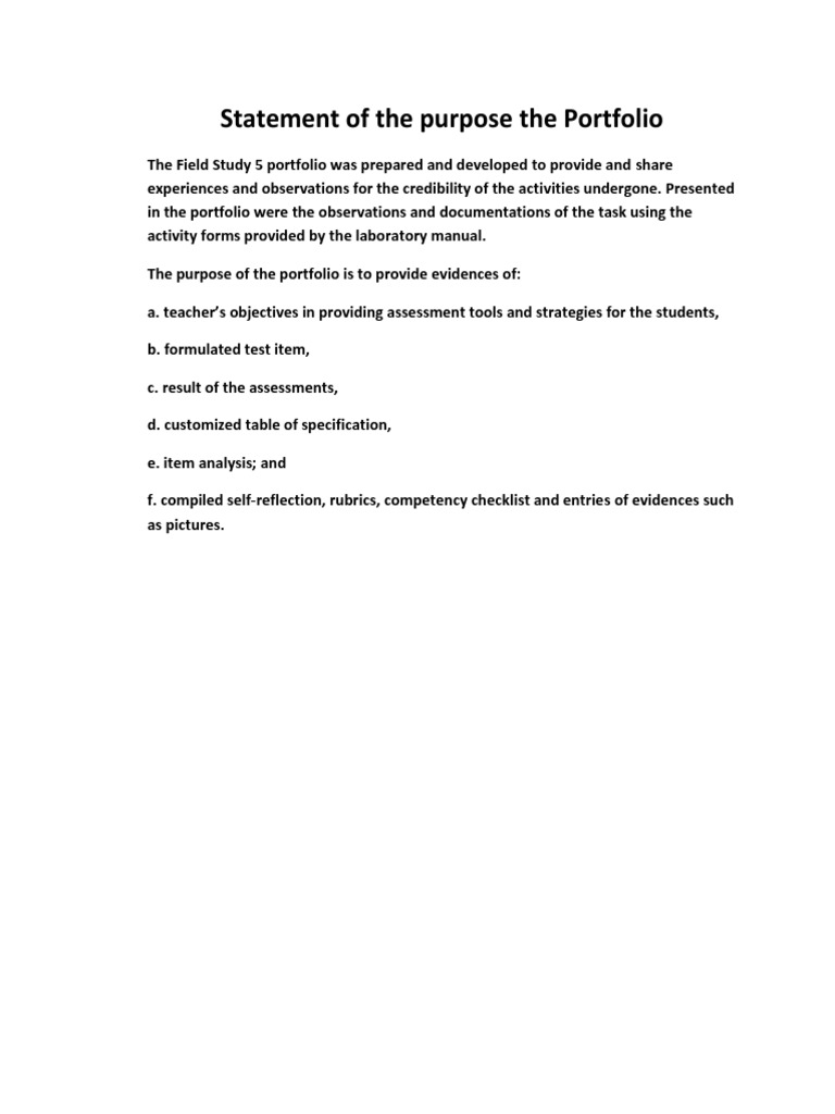 Statement of The Purpose The Portfolio | PDF | Educational Assessment ...
