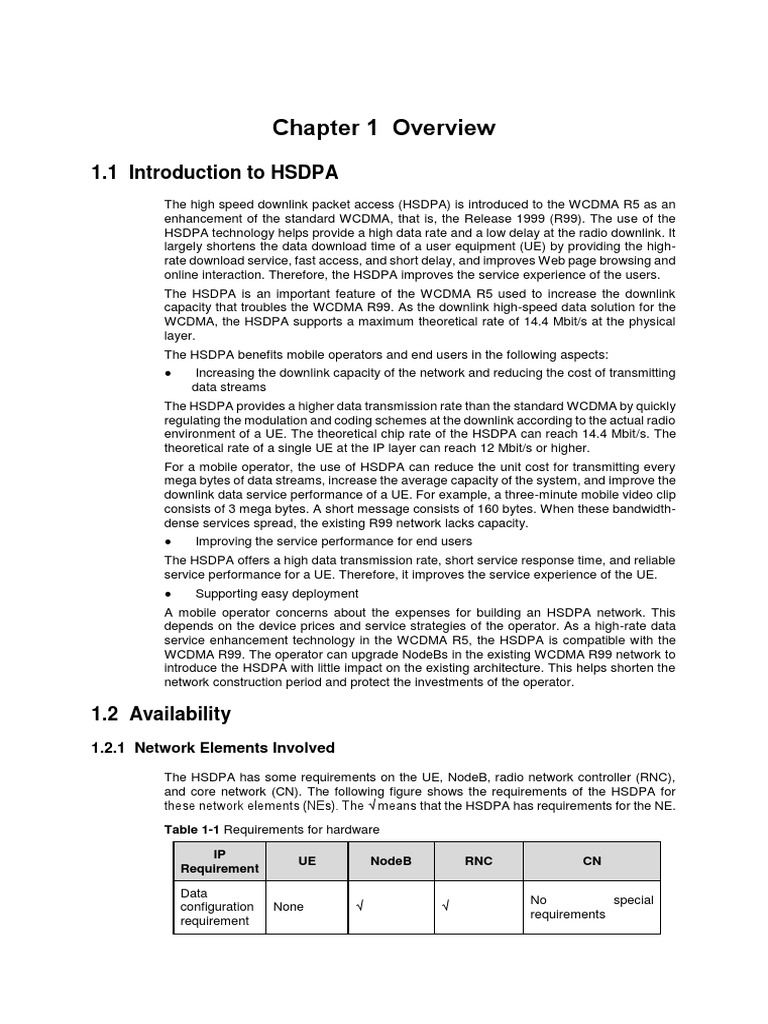 Chapter 1 Overview: 1.1 Introduction To HSDPA | PDF | High Speed Packet Access | Software ...