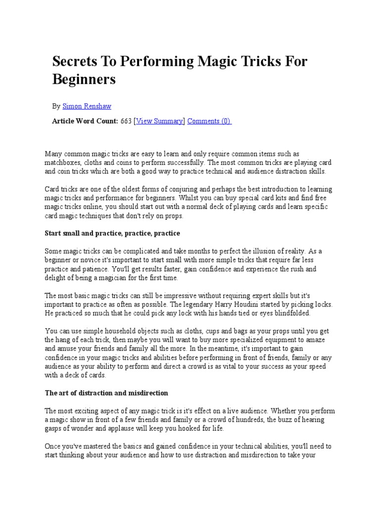Beginner Magic Tricks Guide | PDF | Magic (Illusion) | Deception