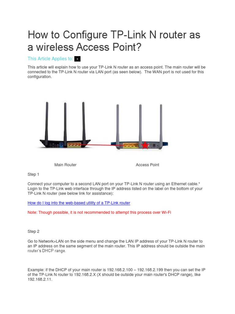 TP-Link N Router as Access Point Setup | PDF