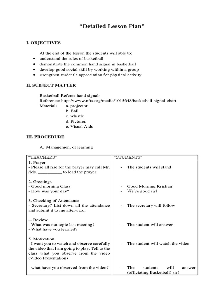 Detailed Lesson Plan Sample | Download Free PDF | Games Of Physical ...