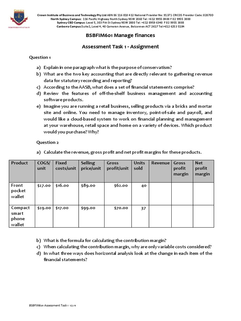 BSBFIM601 Assessment Task 1 v2.1 | PDF | Revenue | Sydney