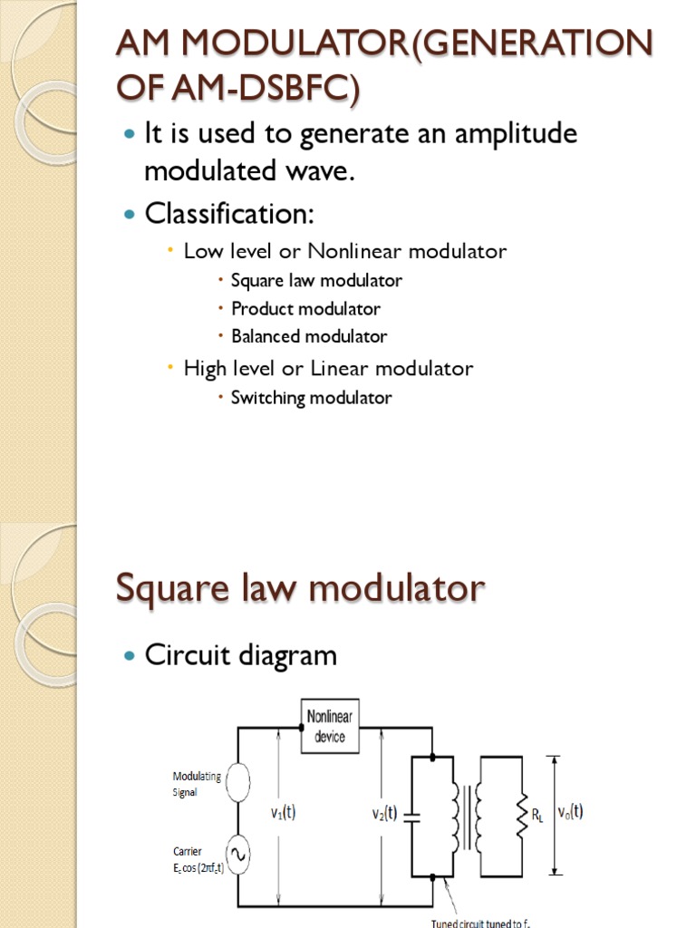 Am Modulator (Generation of Am-Dsbfc) : It Is Used To Generate An ...