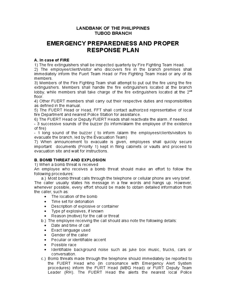 Emergency Preparedness and Proper Response Plan | PDF | Firefighting ...