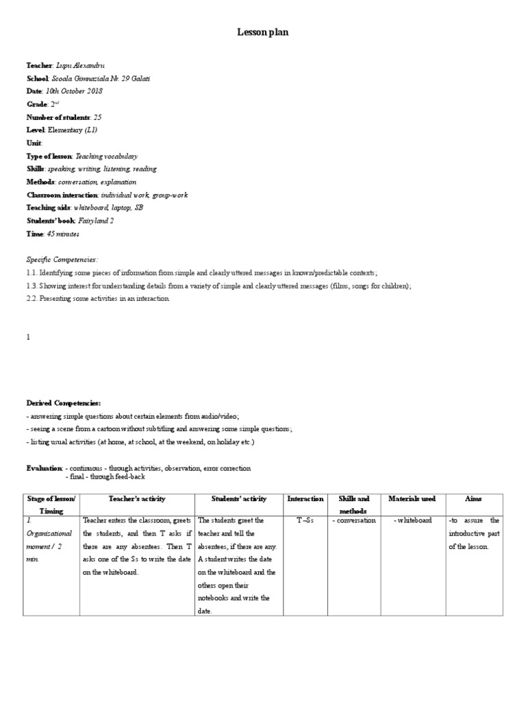 Lesson Plan: Specific Competencies | PDF | Question | Teachers