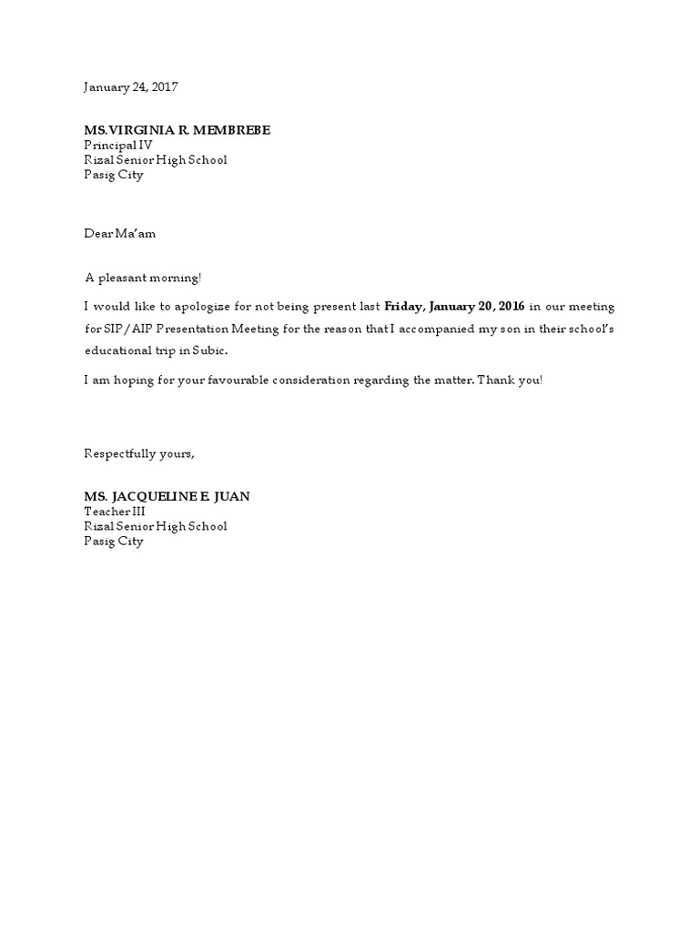 Apology for Meeting Absence | PDF | Wellness