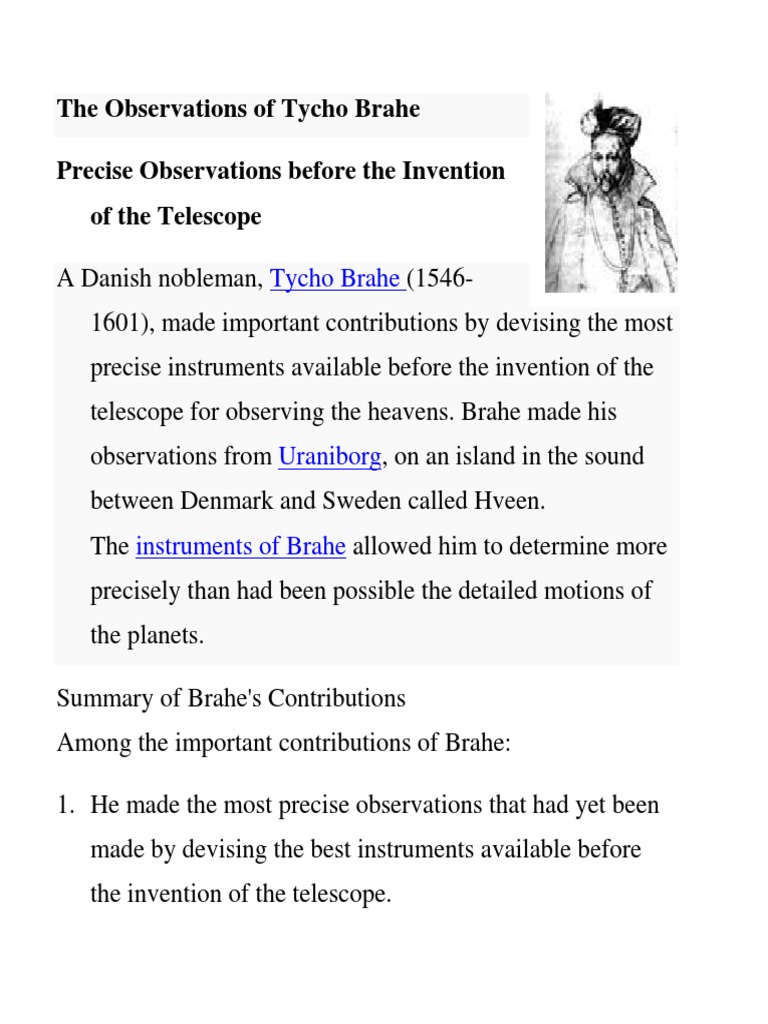 Tycho Brahe and Johanes Kepler | PDF | Tycho Brahe | Orbit