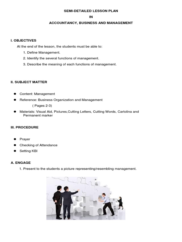 ABM Lesson Plan: Functions of Management | PDF | Behavior Modification ...