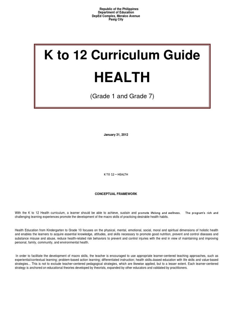 HEALTH K 12 Curriculum Guide Grades 1 and 7 | PDF | Preventive Healthcare | Substance Abuse