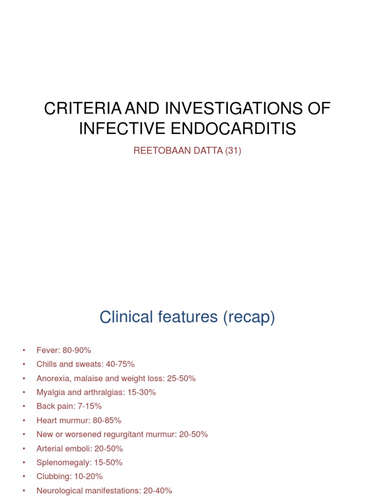 IE-Criteria and Investigations | PDF | Medical Specialties | Diseases ...