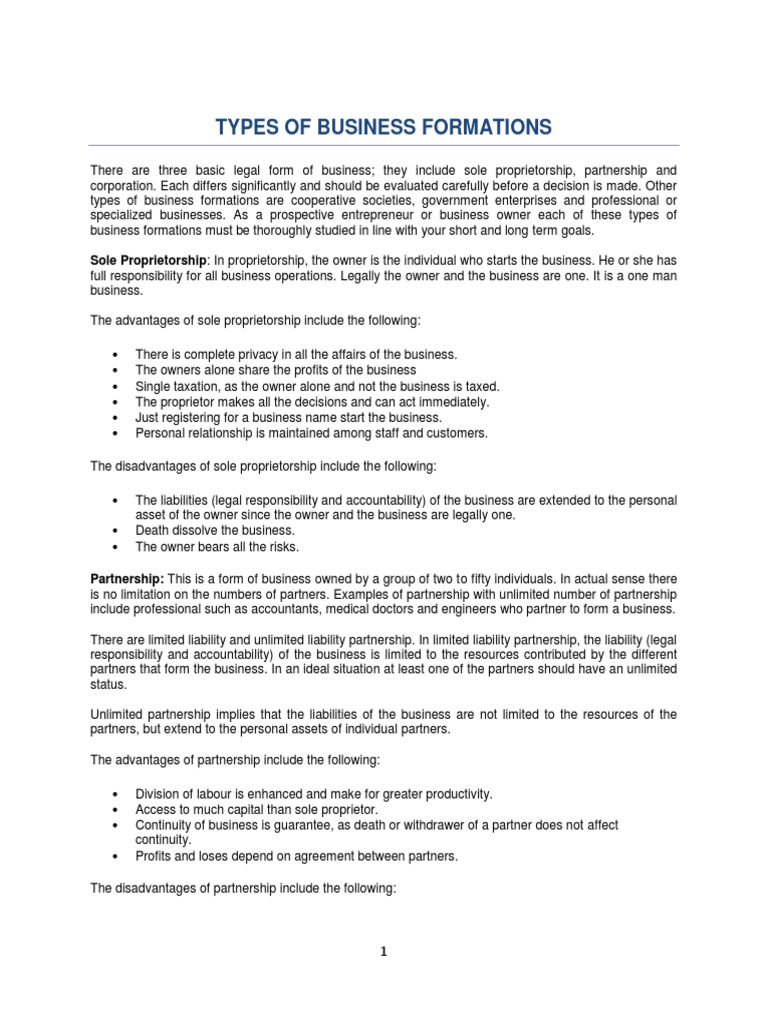 Types of Business Formations | PDF | Corporations | Partnership