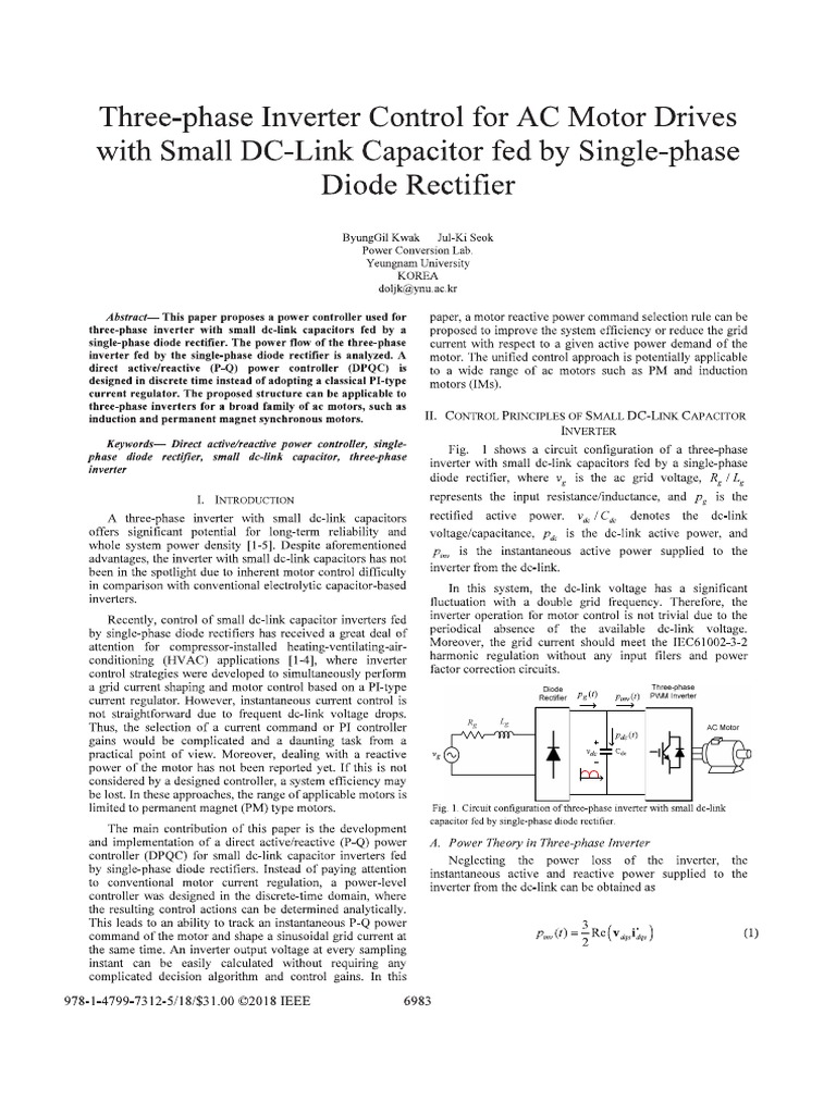 Three-Phase Inverter Control For AC Motor Driveswith Small DC-Link ...