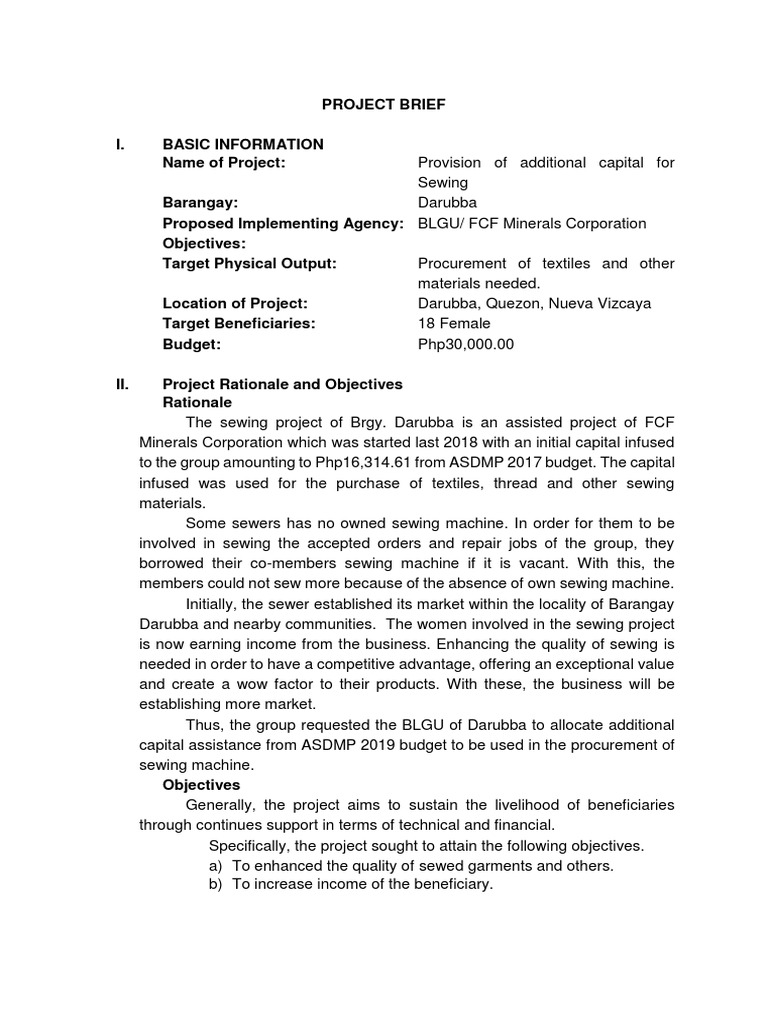 Project Brief - Sewing Project | PDF | Sewing | Income