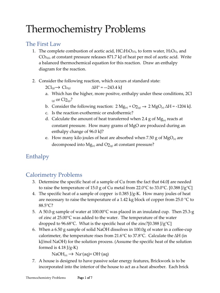 Thermochemistry Problems | PDF | Enthalpy | Branches Of Thermodynamics
