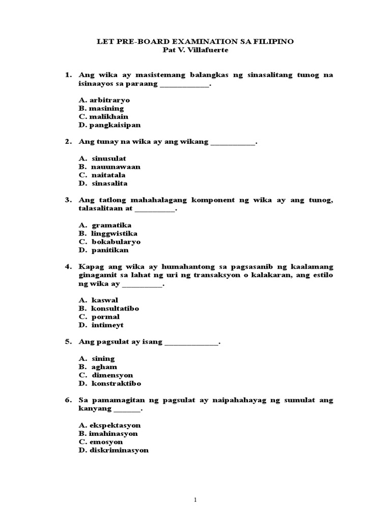 100 Ittem Pre-Board Exam LET Gen Ed Fil Erwin Callo | PDF