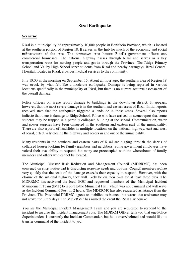 Rizal Earthquake Pdf Emergency Management Disasters