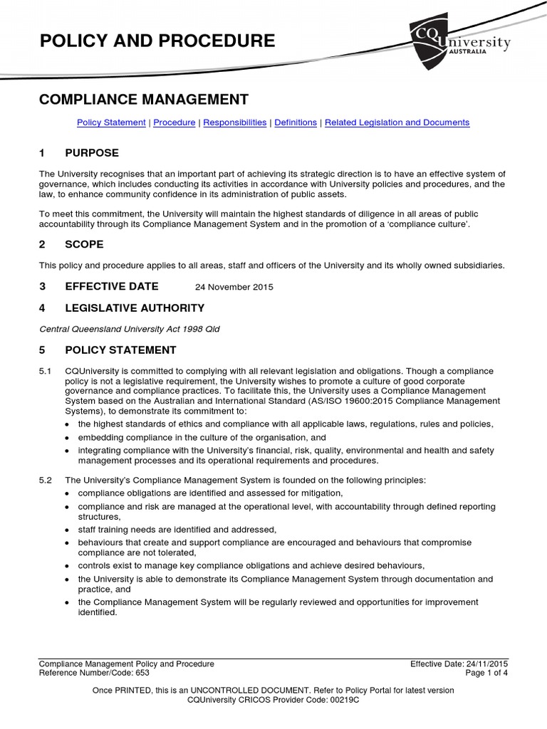 Compliance Management Policy and Procedure | PDF | Regulatory ...