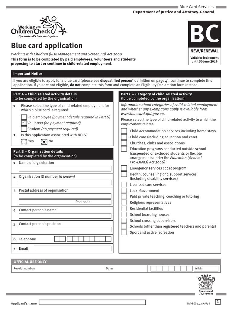 QLD Blue Card Application | Download Free PDF | Identity Document ...