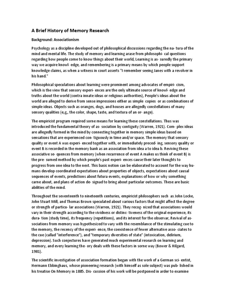 A Brief History of Memory Research | PDF | Idea | Behaviorism
