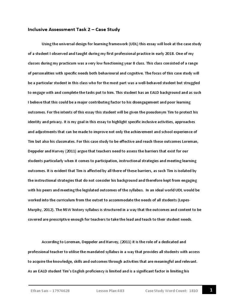 Inclusive Assessment Task 2 - Case Study | PDF | Teachers | Classroom