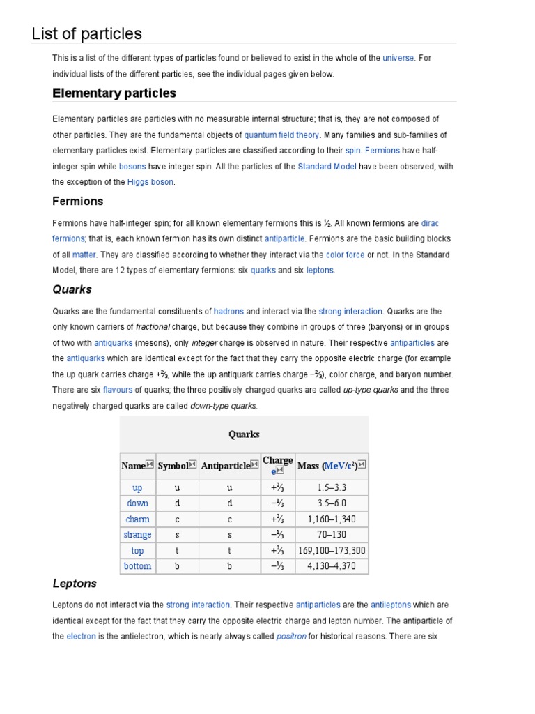List of Particles | PDF | Quark | Elementary Particle